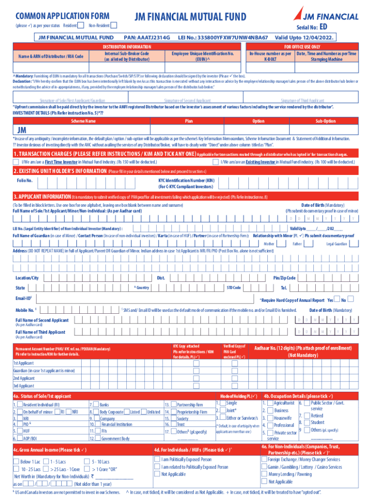 Fillable Online JM FINANCIAL MUTUAL FUND COMMON APPLICATION FORM Fax Email Print - pdfFiller