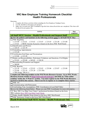 Fillable Online WIC Certifier Competency Training Documentation Form ...