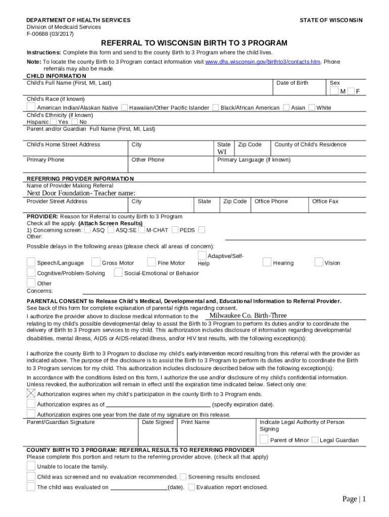 REFERRAL TO WISCONSIN BIRTH TO 3 PROGRAM Doc Template ... Doc Template ...