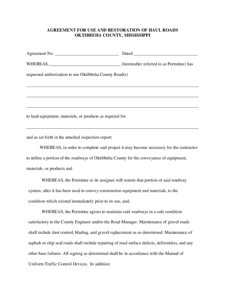 Fillable Online www.lawinsider.comclausegeneral-agreement-asGENERAL AGREEMENT AS TO HAUL ROAD ...