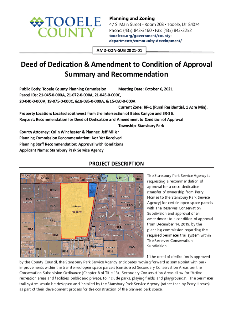 Fillable Online Deed of Dedication & Amendment to Condition of Approval ...