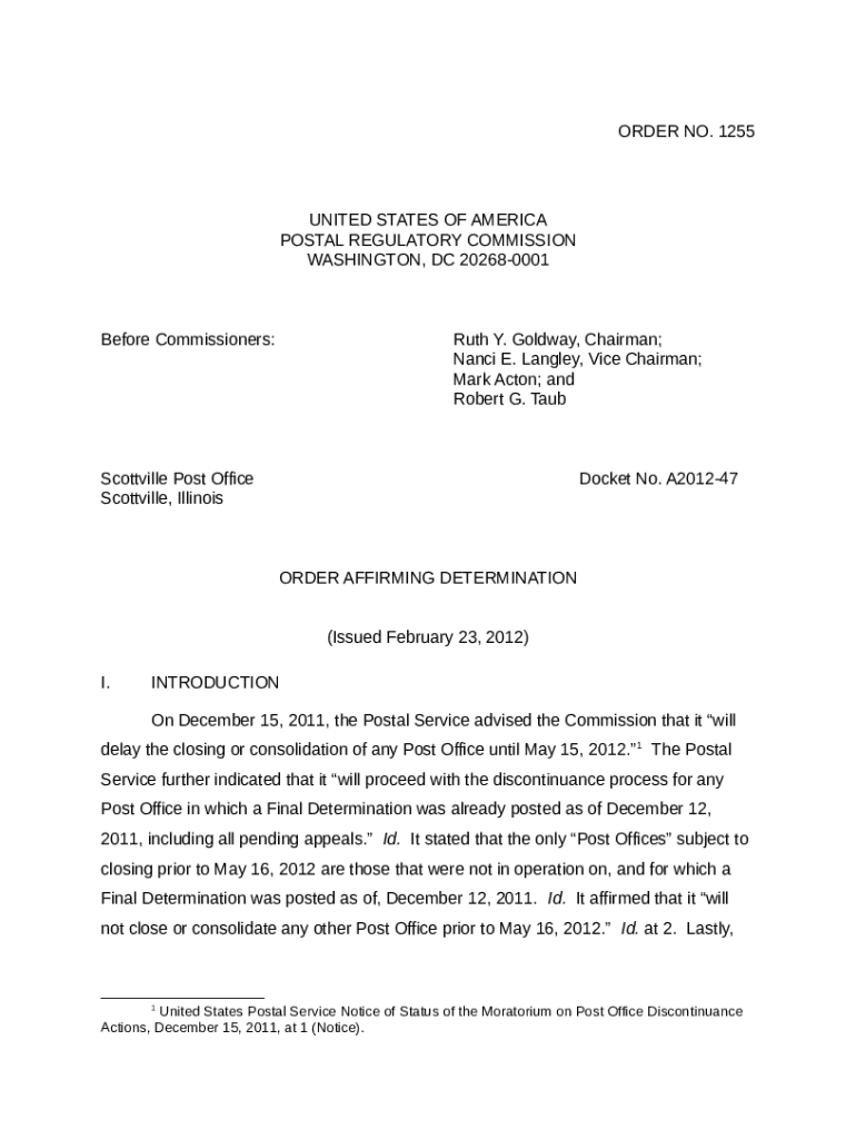 ORDER NO. 1625 UNITED STATES OF AMERICA POSTAL REGULATORY ... Doc ...