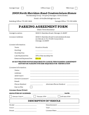 Fillable Online PARKING AGREEMENT FORM Fax Email Print - pdfFiller