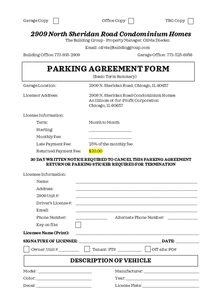 Fillable Online PARKING AGREEMENT FORM Fax Email Print - pdfFiller