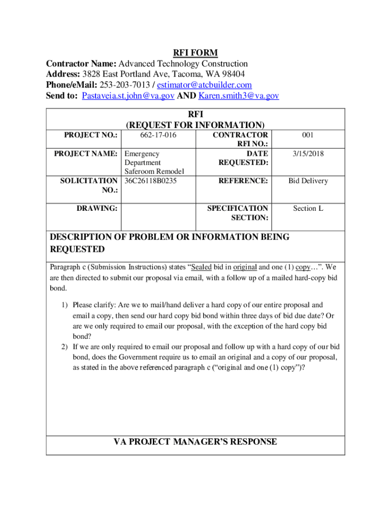 Fillable Online DOC RFI FORM Contractor Name - VA Vendor Portal Fax ...