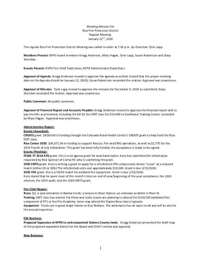 Fillable Online Members Present: RFPD board members Gregg Anderson ...