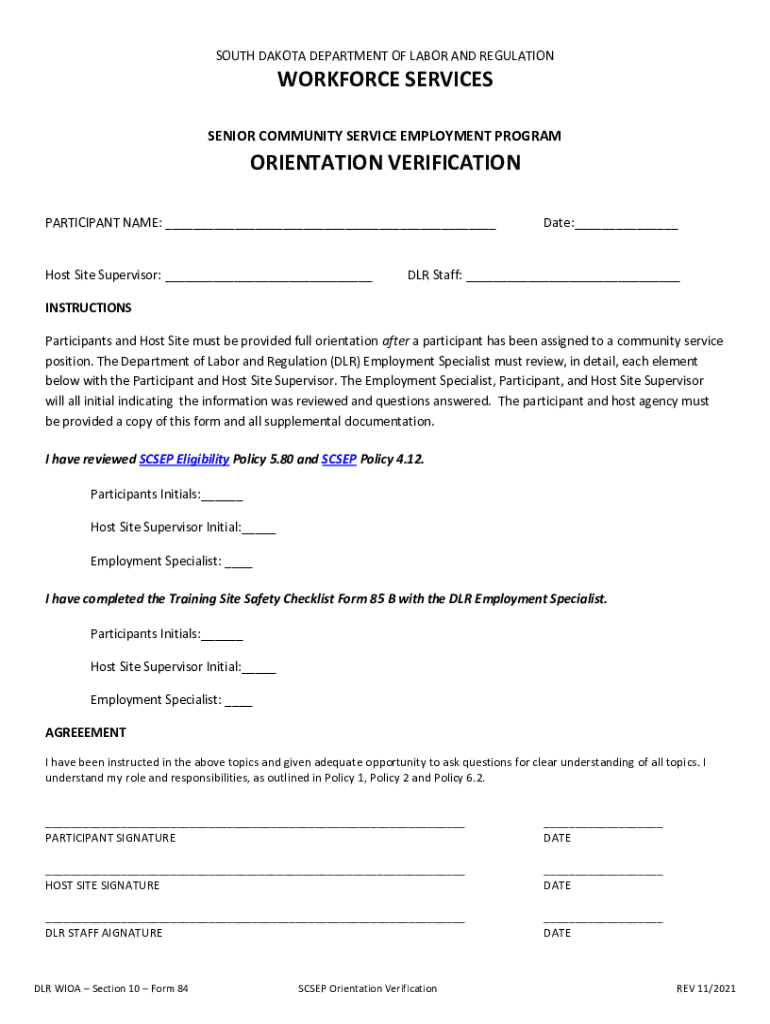 Fillable Online dlr sd SCSEP Orientation Packet Fax Email Print - pdfFiller