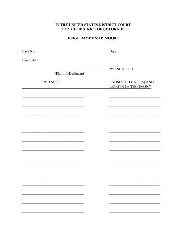 Fillable Online Judge Moore Witness List. Judge Moore Witness List Fax ...