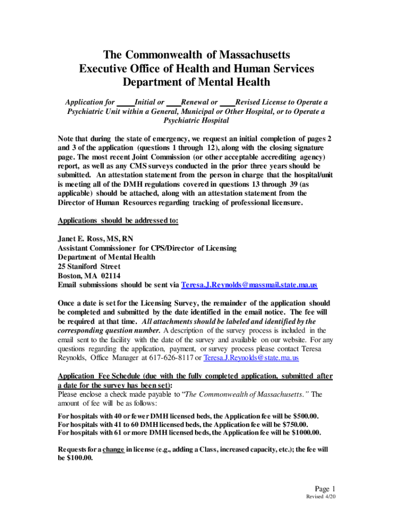 Fillable Online www.mass.govdocdmh-licensing-application-juneThe ...