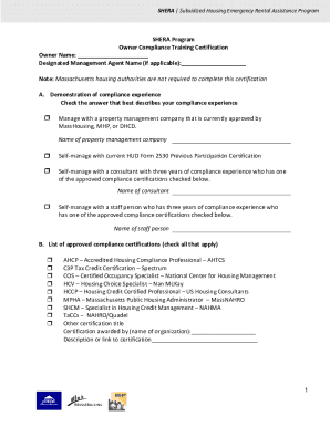 Fillable Online 1 SHERA Program Owner Compliance Training Certification ...