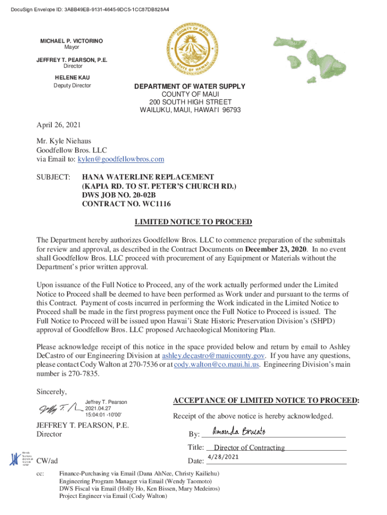 Fillable Online SAMPLE - NTP - New Contract - WC1110 - Lahaina WTP 1-MG ...