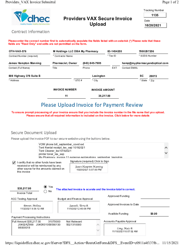Fillable Online PDF Please Upload Invoice for Payment Review - SCDHEC Fax Email Print - pdfFiller