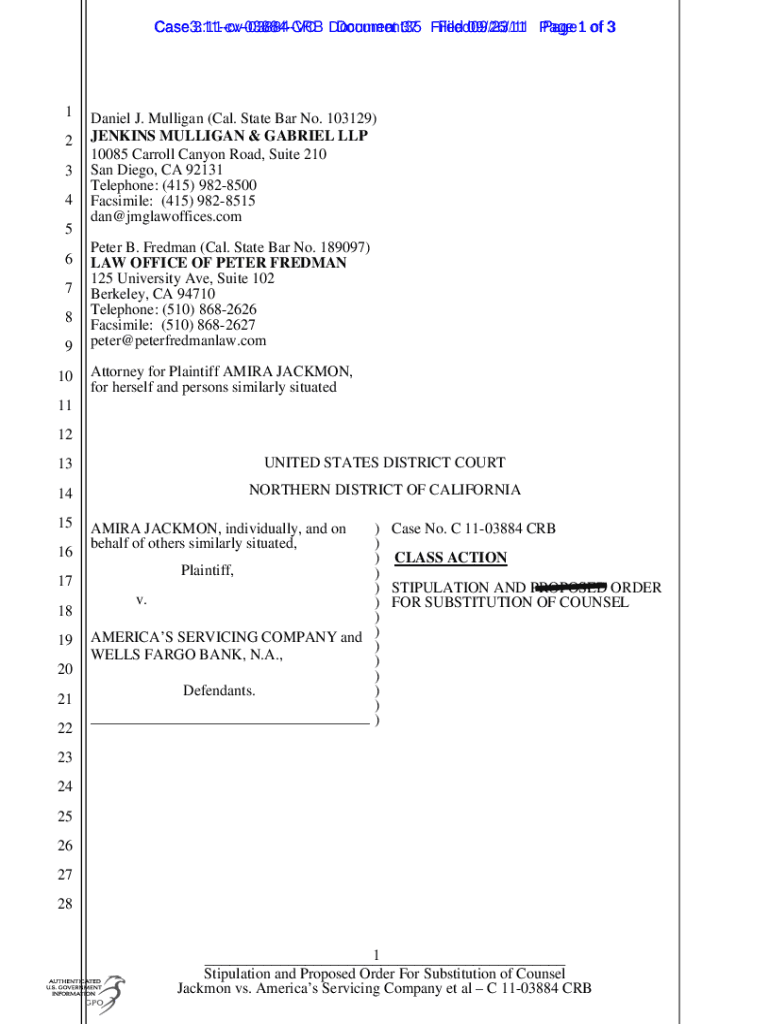Fillable Online Stipulation and Proposed Order For Substitution of Counsel ... Fax Email Print ...