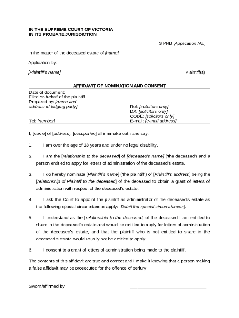 Affidavit of nomination and consent Doc Template | pdfFiller