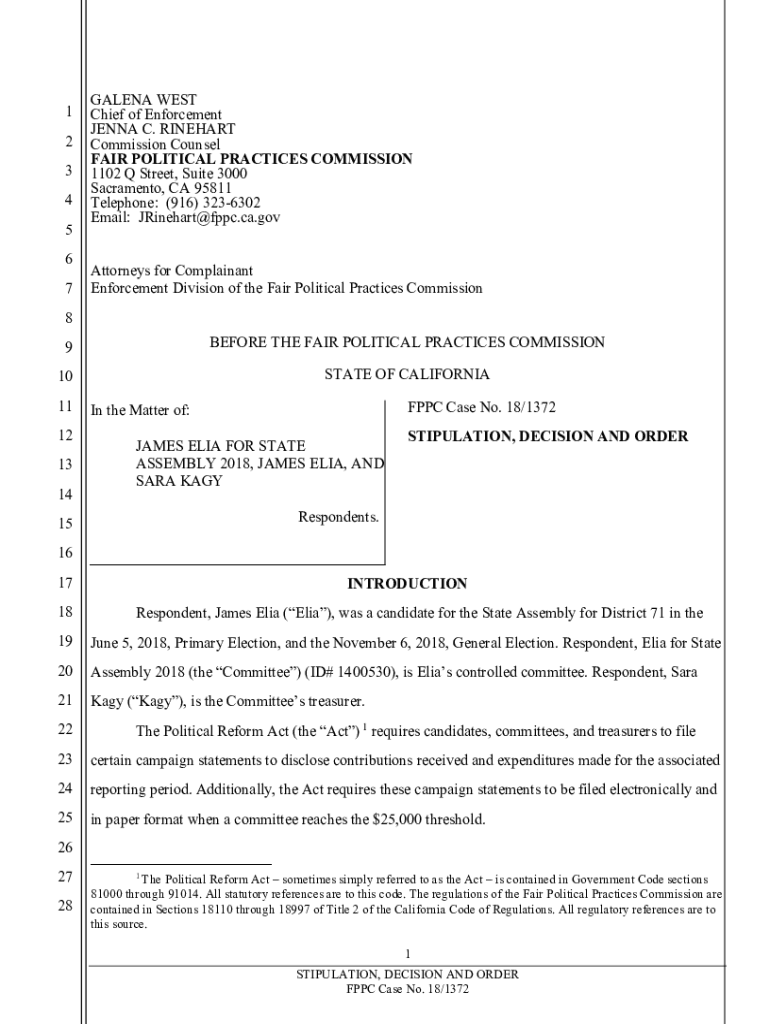 Fillable Online James Elia for State Assembly - Stip Fax Email Print ...