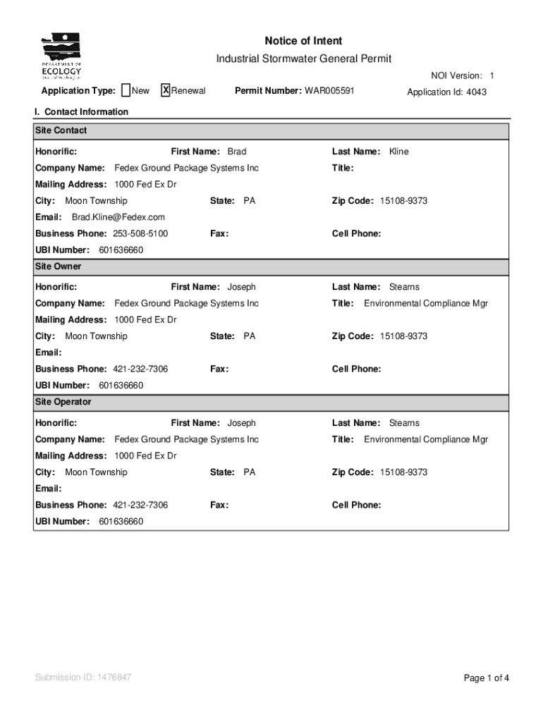 Fillable Online Stormwater Multi-Sector General Permit for Industrial ...