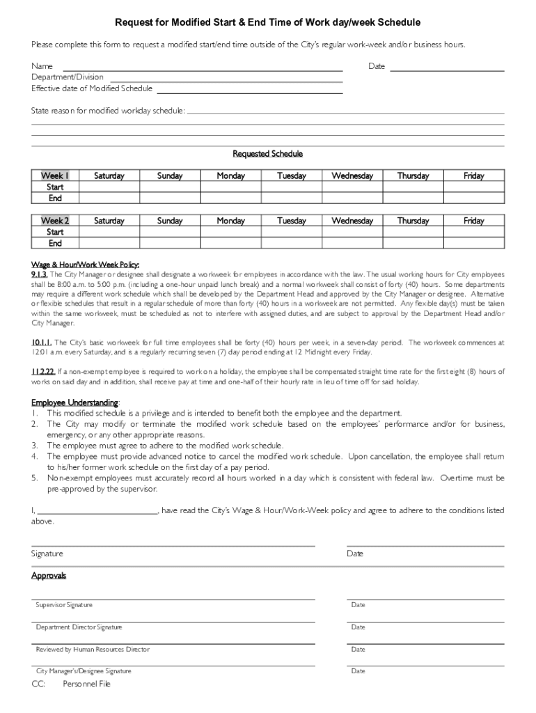 Fillable Online Alternate Work Schedule Request Form Fax Email Print ...