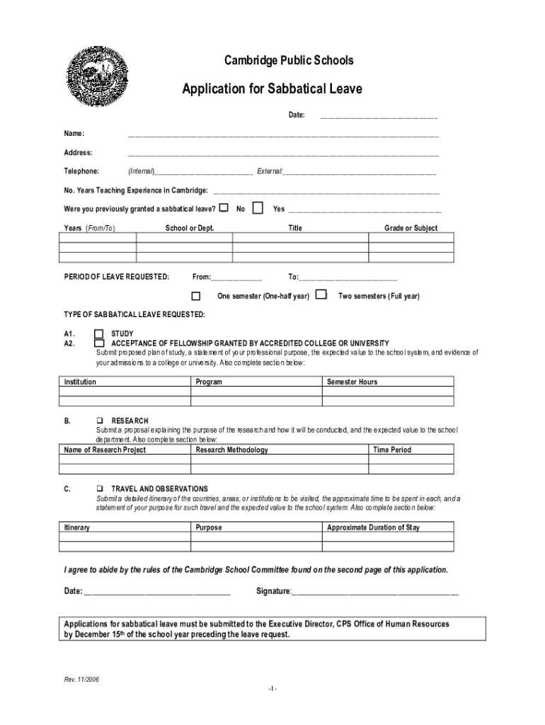 Fillable Online www.pdffiller.com88543540--Sabbatical-LeaveFillable ...