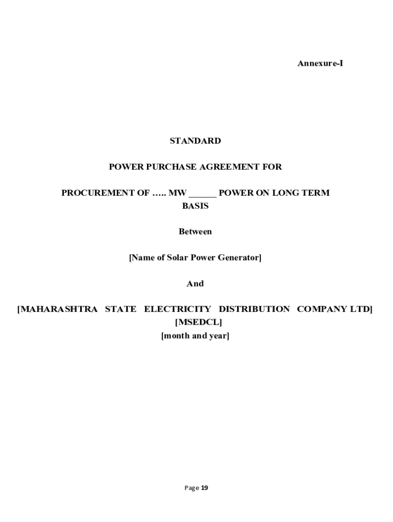 Fillable Online DRAFT STANDARD POWER PURCHASE AGREEMENT FOR PROCUREMENT ...