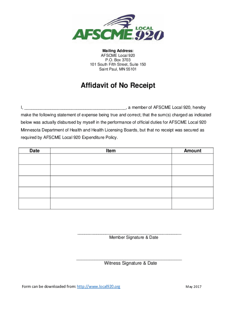 Fillable Online Affidavit of No Receipts. Affidavit of No Receipts form ...