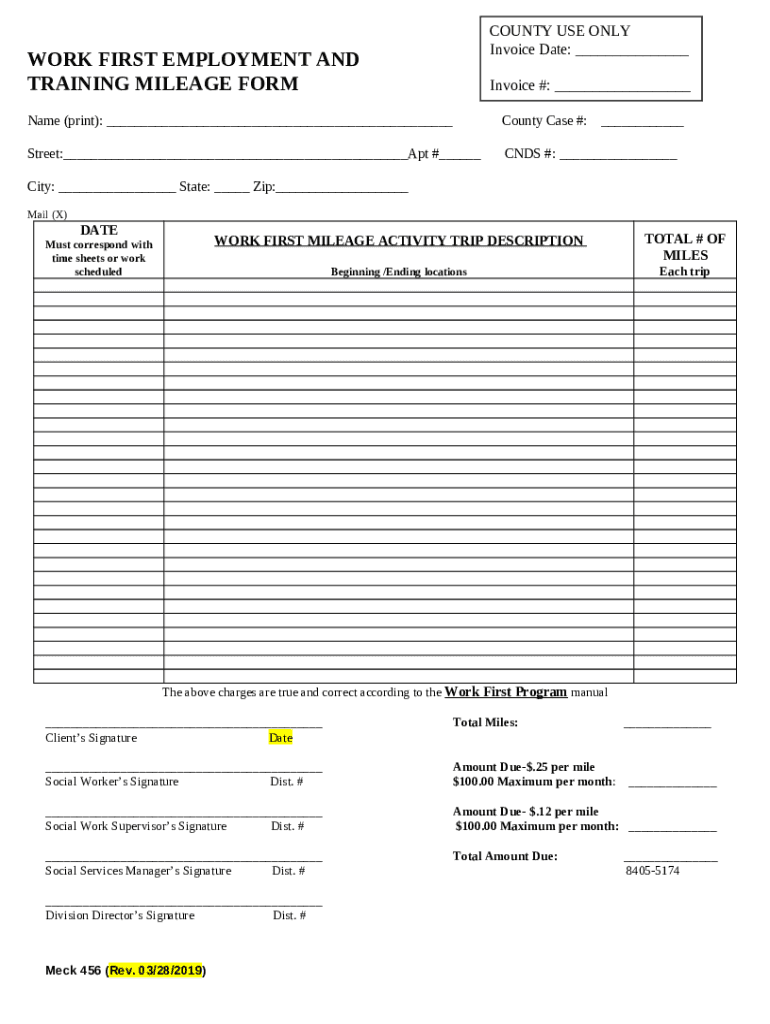 www.mecknc.govdssesdWork First Mileage Reimbursement Doc Template ...