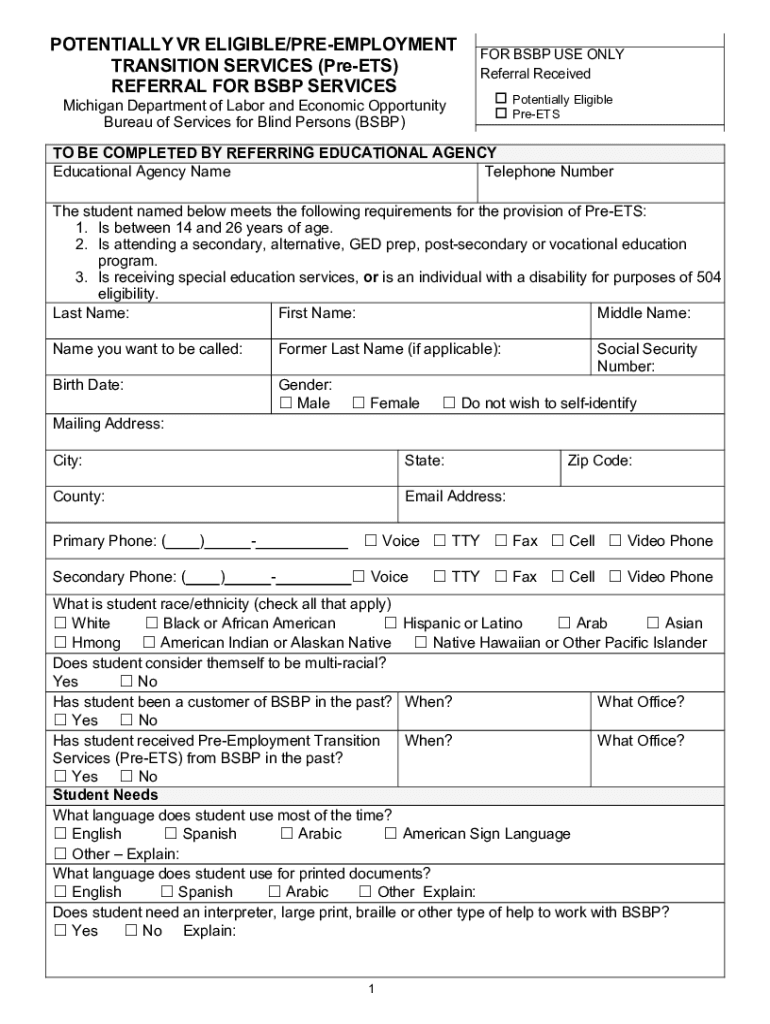 Fillable Online Application for BSBP Potentially Eligible Services ...