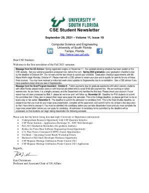 Fillable Online CSE Student Newsletter - University of South Florida ...