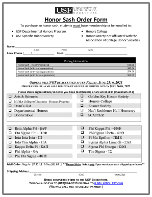 Fillable Online Honor Sash Order Form Fax Email Print - pdfFiller