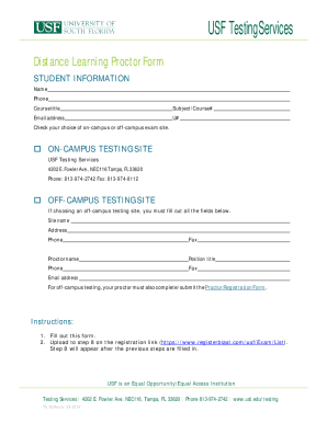 Fillable Online Distance Learning Proctor Form - USF Fax Email Print ...