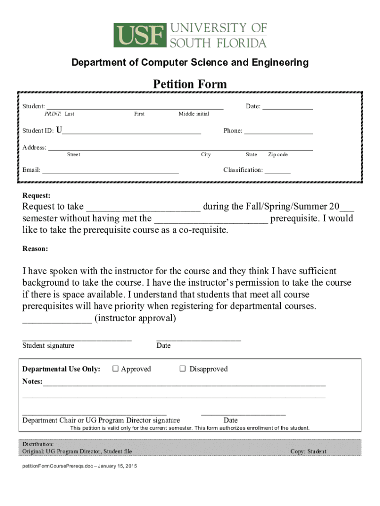 Fillable Online Petition Form - USF Fax Email Print - pdfFiller