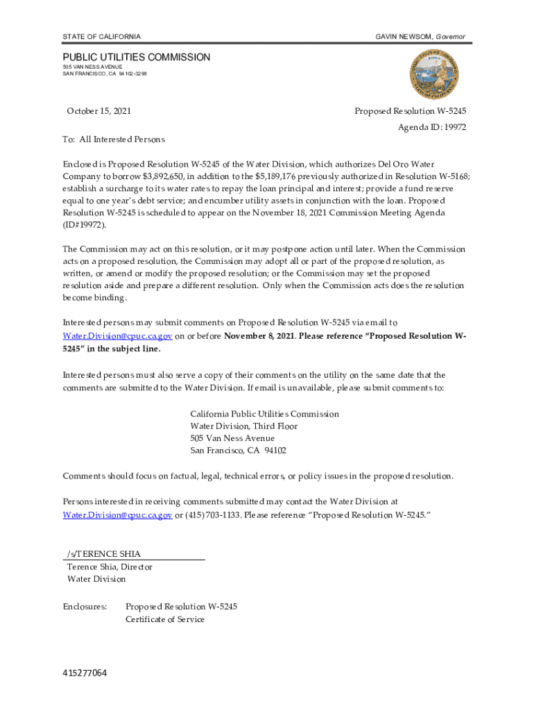 Fillable Online docs cpuc ca PUBLIC UTILITIES COMMISSION 415277064 Fax ...