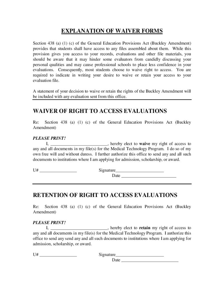 Fillable Online www.usf.educhemistrydocumentsEXPLANATION OF WAIVER ...