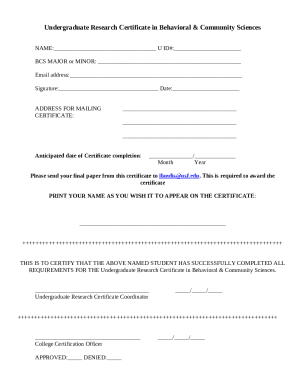 Proposal to Establish an Undergraduate Certificate Doc Template | pdfFiller