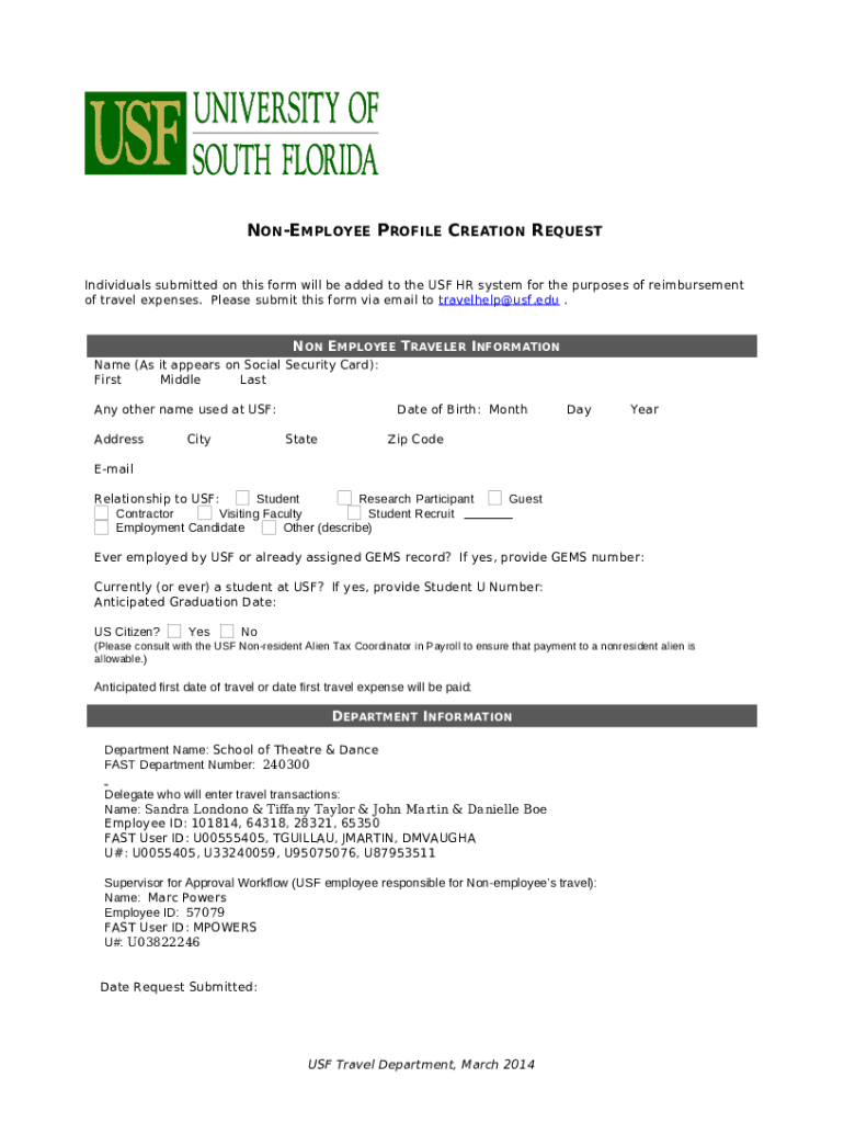 Non-Employee Profile Creation Request Doc TemplatepdfFiller Doc ...