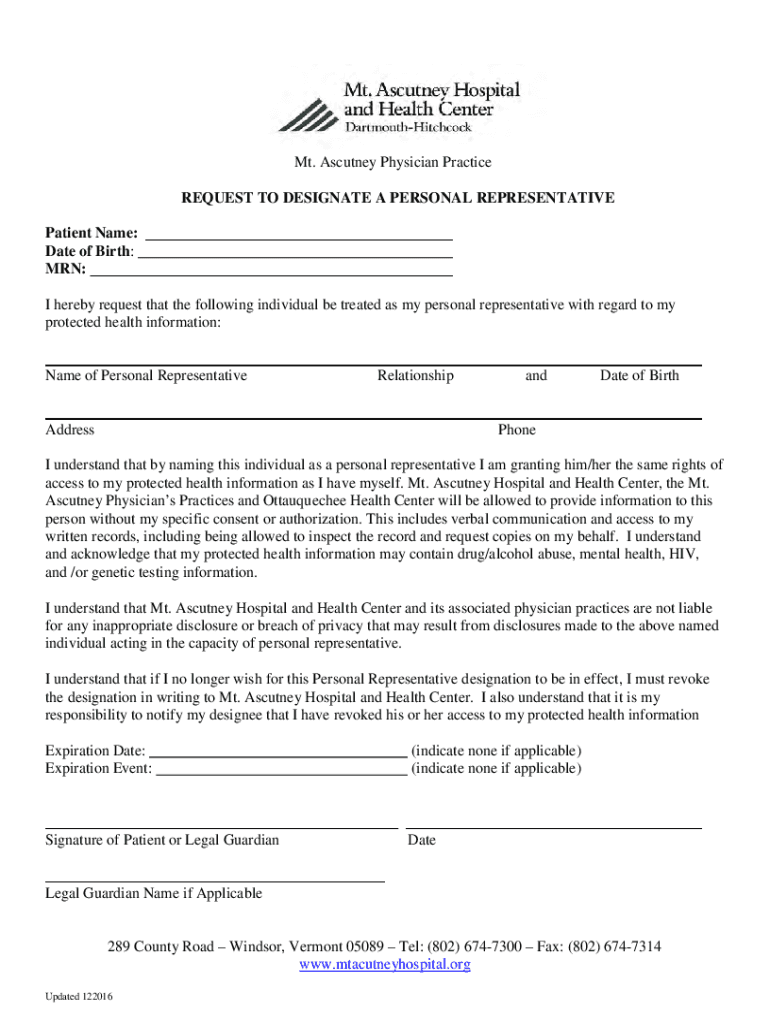 Fillable Online Request to Designate a Personal Representative form Fax ...