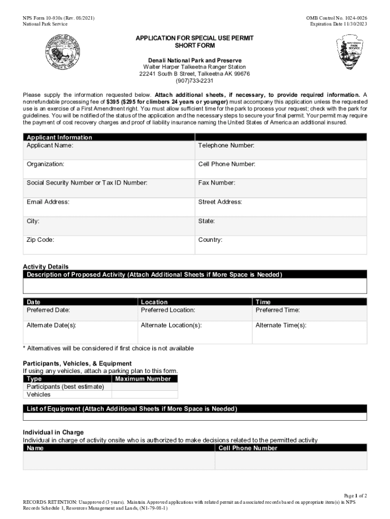 Fillable Online Application for Special Park Uses (Form 10-930s) Fax ...