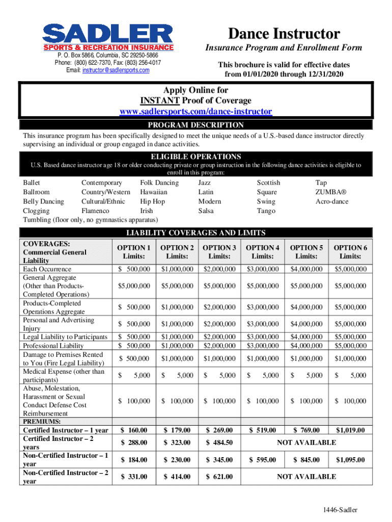 Fillable Online Fillable Online Dance Instructor Insurance Application ...