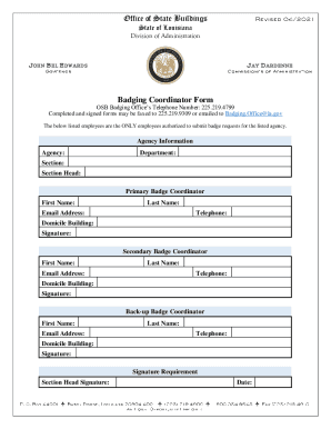 Fillable Online Badging Coordinator Form Office of State Buildings ...