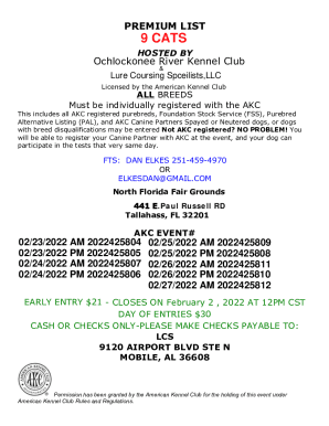 Fillable Online Official American Kennel Club Lure Coursing Entry Form ...