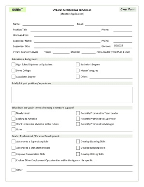 Fillable Online VTRANS MENTORING PROGRAM (Mentee Application) Clear Form ... Fax Email Print ...