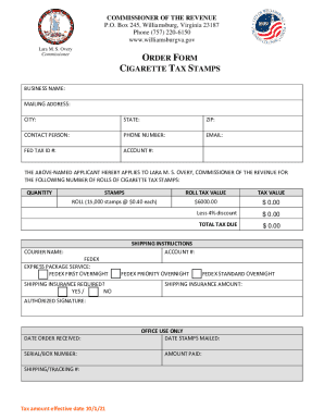 Fillable Online ORDER FORM CIGARETTE TAX STAMPS Fax Email Print - pdfFiller