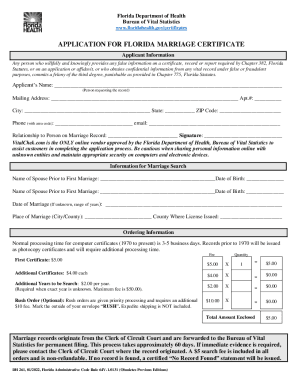 Fillable Online APPLICATION FOR FLORIDA MARRIAGE CERTIFICATE Fax Email ...