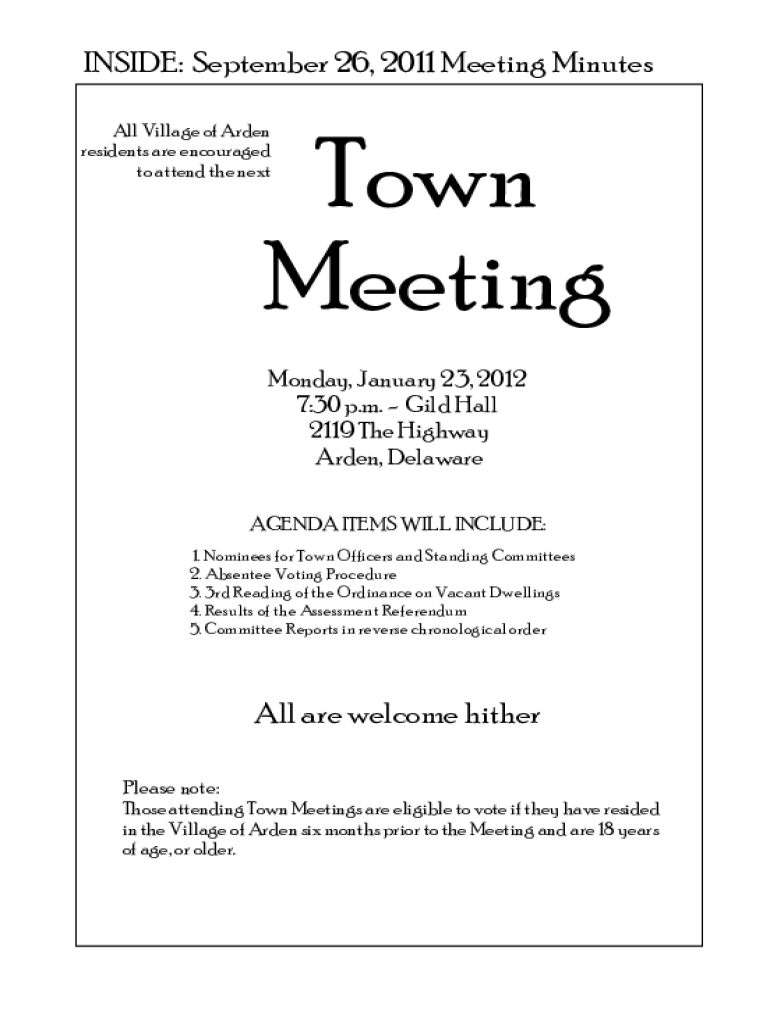 Fillable Online arden delaware VILLAGE OF ARDEN TOWN ASSEMBLY JANUARY ...