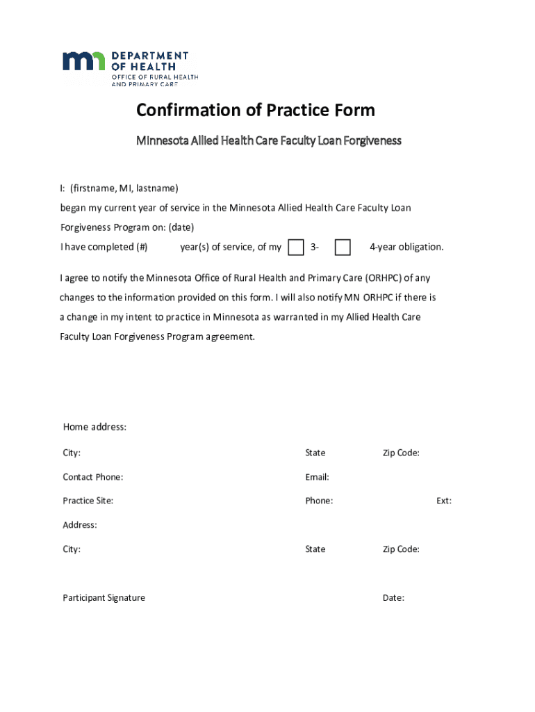 Fillable Online health minnesota www.health.state.mn.usfacilitiesruralhealthConfirmation of ...