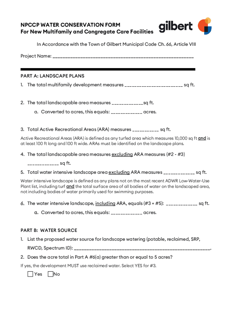 Fillable Online www.gilbertaz.govhomeshowdocumentTOWN OF GILBERT NPCCP WATER CONSERVATION FORM ...