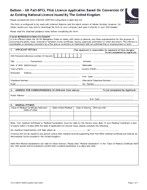 Fillable Online Application for conversion of a National Pilot licence ...