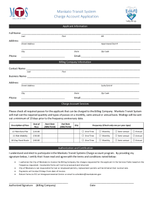 Fillable Online Mankato Transit System Charge Account Application Fax ...
