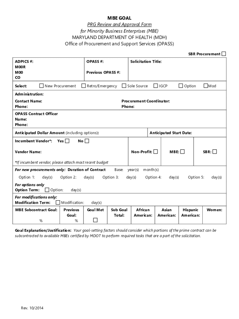Fillable Online MBE GOAL PRG Review and Approval Form for Minority ...