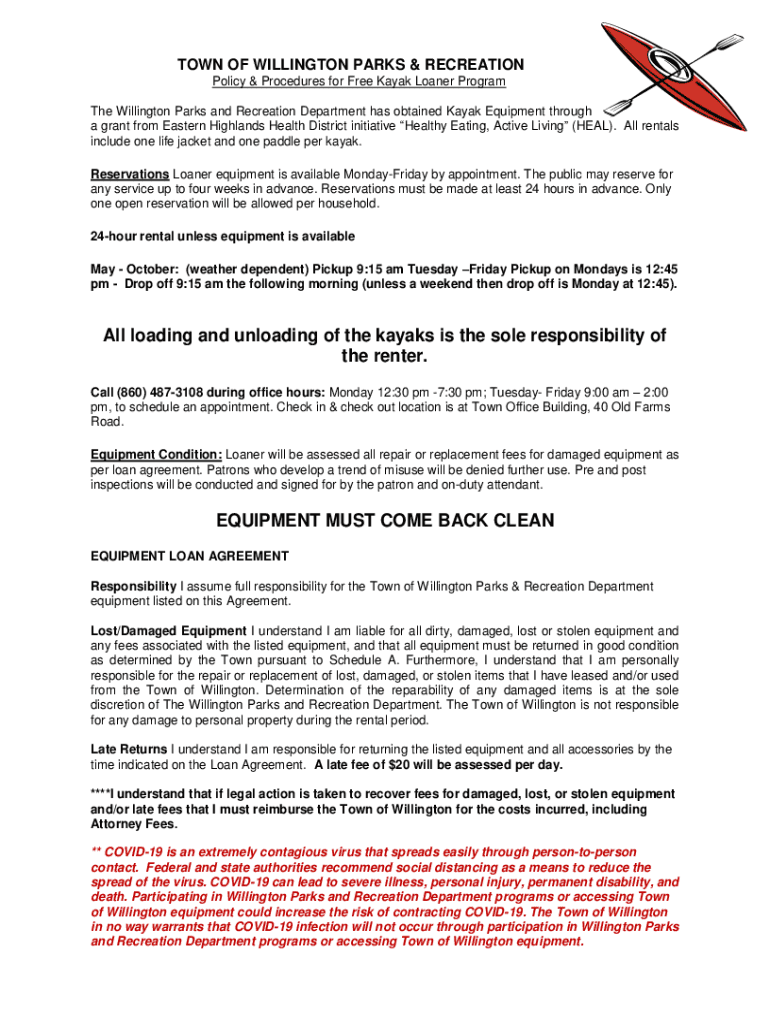 Fillable Online All loading and unloading of the kayaks is the sole ...