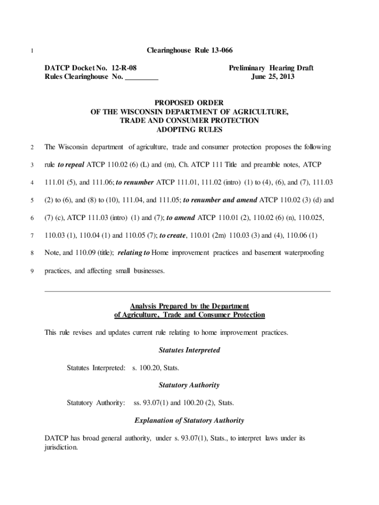 Fillable Online docs legis wisconsin docs.legis.wisconsin.govcodemiscClearinghouse Rule 13-002 ...